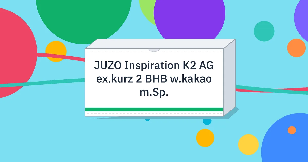 Symbolbild: Packung mit der Aufschrift JUZO Inspiration K2 AG ex.kurz 2 BHB w.kakao m.Sp. (PZN 14851606) – Verfügbarkeit und Bezug in Apotheken in Frankfurt am Main