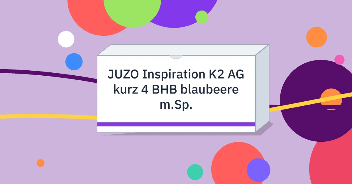 Symbolbild: Packung mit der Aufschrift JUZO Inspiration K2 AG kurz 4 BHB blaubeere m.Sp. (PZN 14834269) – Verfügbarkeit und Bezug in Apotheken in Frankfurt am Main
