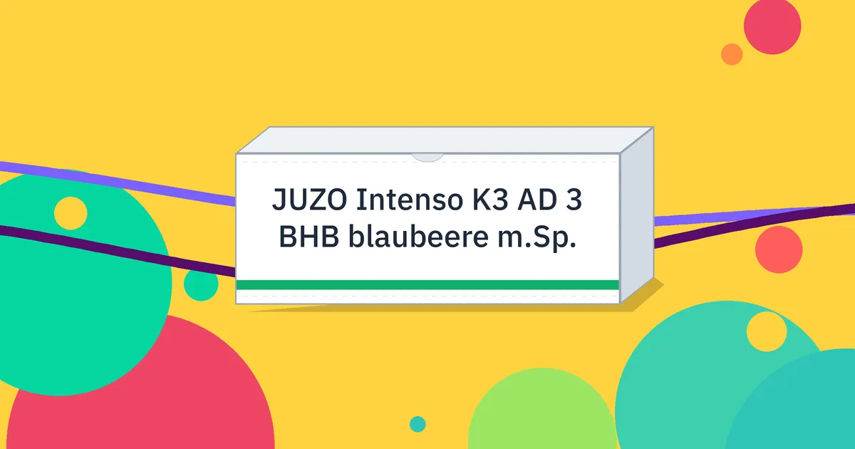 Symbolbild: Packung mit der Aufschrift JUZO Intenso K3 AD 3 BHB blaubeere m.Sp. (PZN 18634484) – Verfügbarkeit und Bezug in Apotheken in Frankfurt am Main