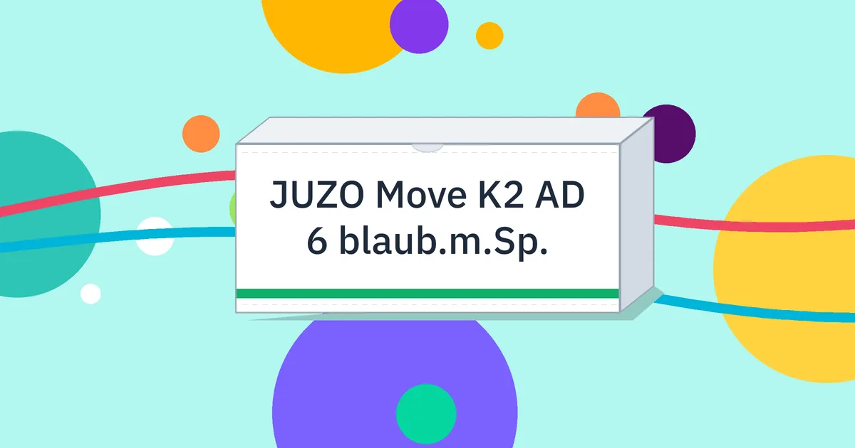 Symbolbild: Packung mit der Aufschrift JUZO Move K2 AD 6 blaub.m.Sp. (PZN 18538881) – Verfügbarkeit und Bezug in Apotheken in Frankfurt am Main