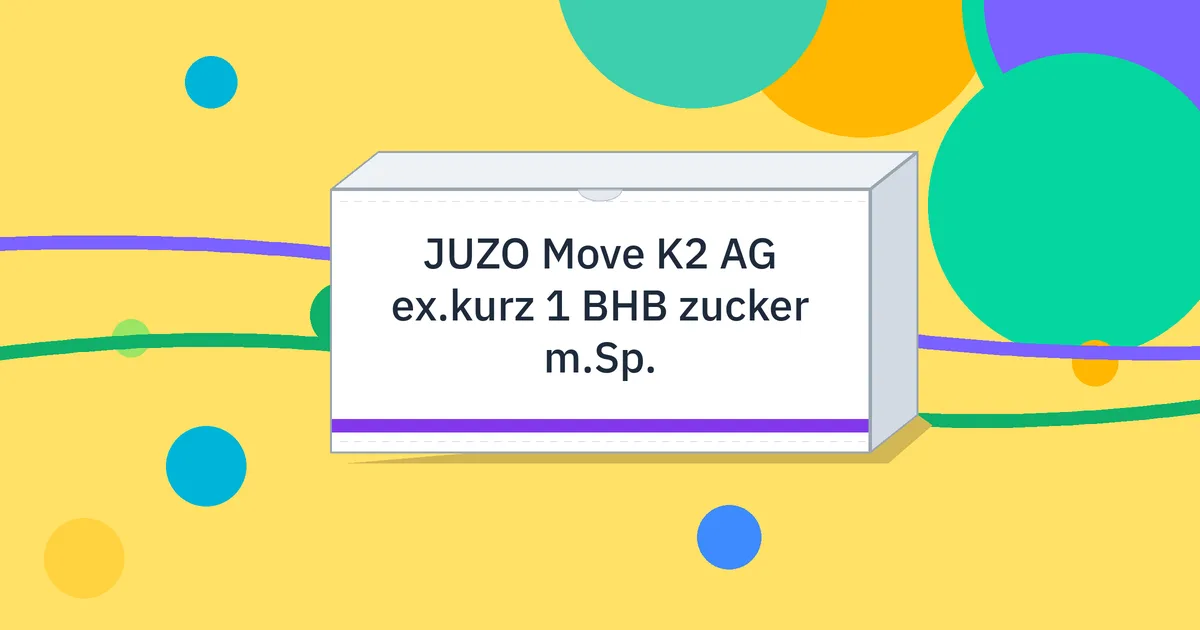 Symbolbild: Packung mit der Aufschrift JUZO Move K2 AG ex.kurz 1 BHB zucker m.Sp. (PZN 18531991) – Verfügbarkeit und Bezug in Apotheken in Frankfurt am Main