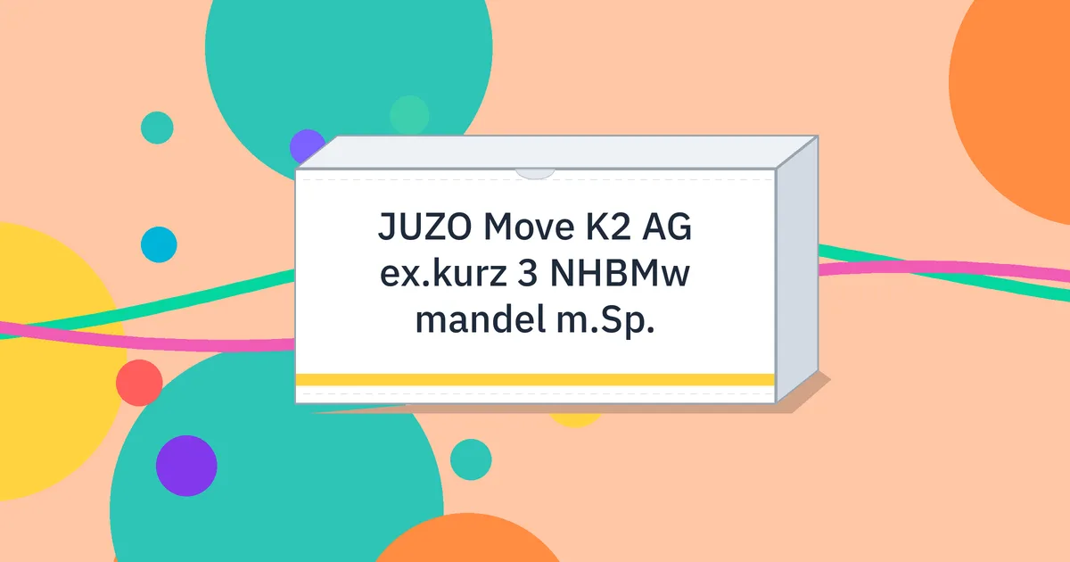 Symbolbild: Packung mit der Aufschrift JUZO Move K2 AG ex.kurz 3 NHBMw mandel m.Sp. (PZN 16644432) – Verfügbarkeit und Bezug in Apotheken in Frankfurt am Main