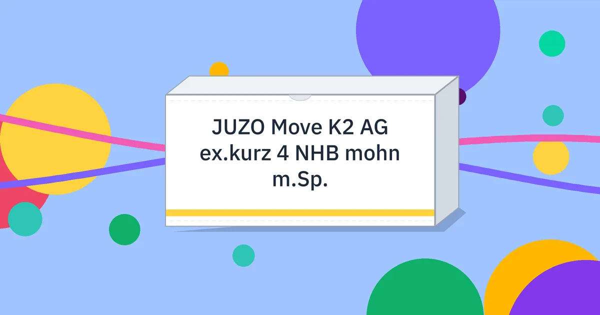Symbolbild: Packung mit der Aufschrift JUZO Move K2 AG ex.kurz 4 NHB mohn m.Sp. (PZN 18563287) – Verfügbarkeit und Bezug in Apotheken in Frankfurt am Main