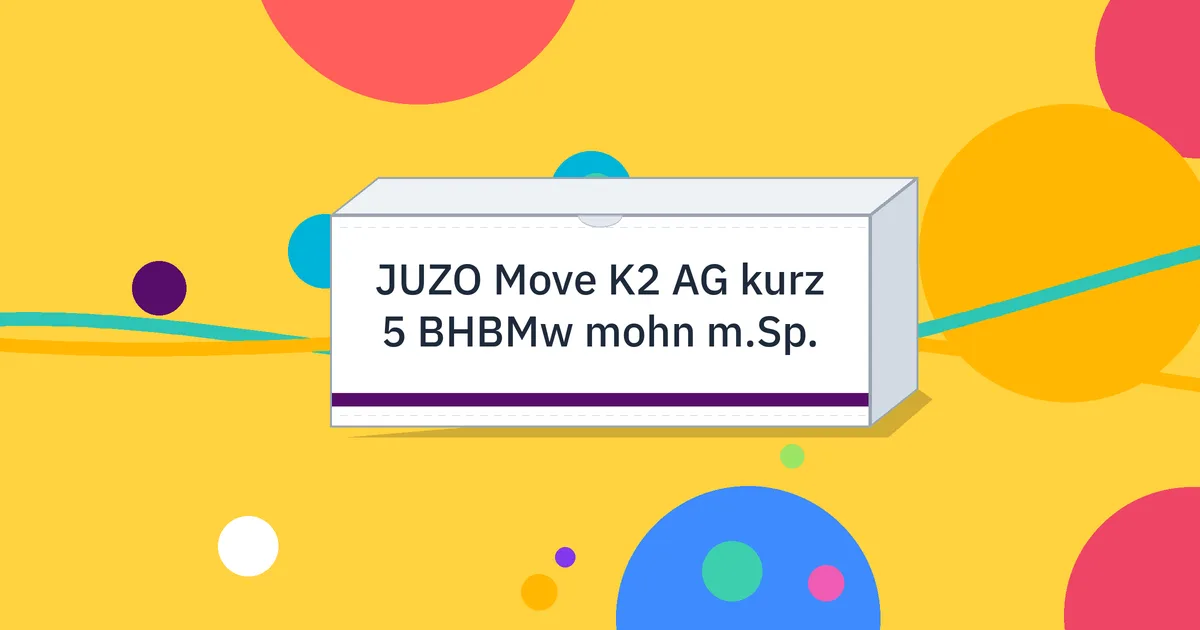 Symbolbild: Packung mit der Aufschrift JUZO Move K2 AG kurz 5 BHBMw mohn m.Sp. (PZN 18560461) – Verfügbarkeit und Bezug in Apotheken in Frankfurt am Main