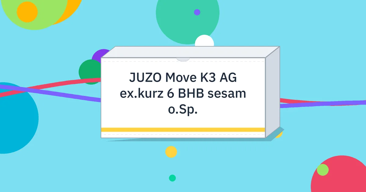 Symbolbild: Packung mit der Aufschrift JUZO Move K3 AG ex.kurz 6 BHB sesam o.Sp. (PZN 18585656) – Verfügbarkeit und Bezug in Apotheken in Frankfurt am Main