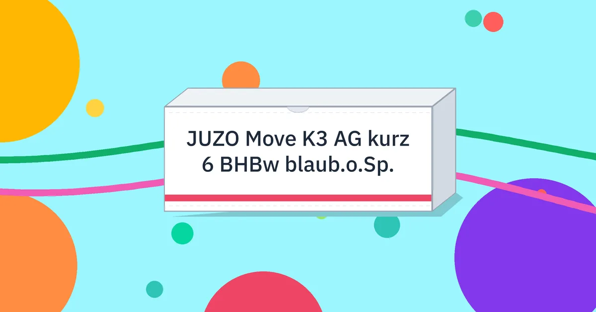 Symbolbild: Packung mit der Aufschrift JUZO Move K3 AG kurz 6 BHBw blaub.o.Sp. (PZN 18593667) – Verfügbarkeit und Bezug in Apotheken in Frankfurt am Main