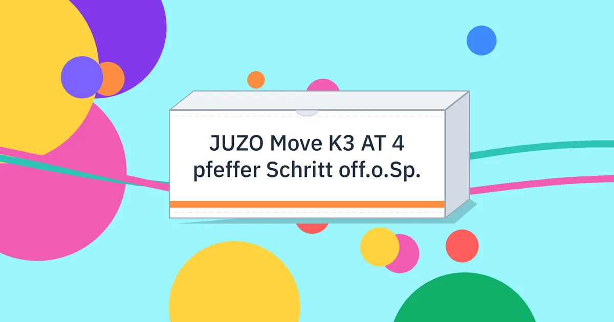 Symbolbild: Packung mit der Aufschrift JUZO Move K3 AT 4 pfeffer Schritt off.o.Sp. (PZN 20678833) – Verfügbarkeit und Bezug in Apotheken in Frankfurt am Main