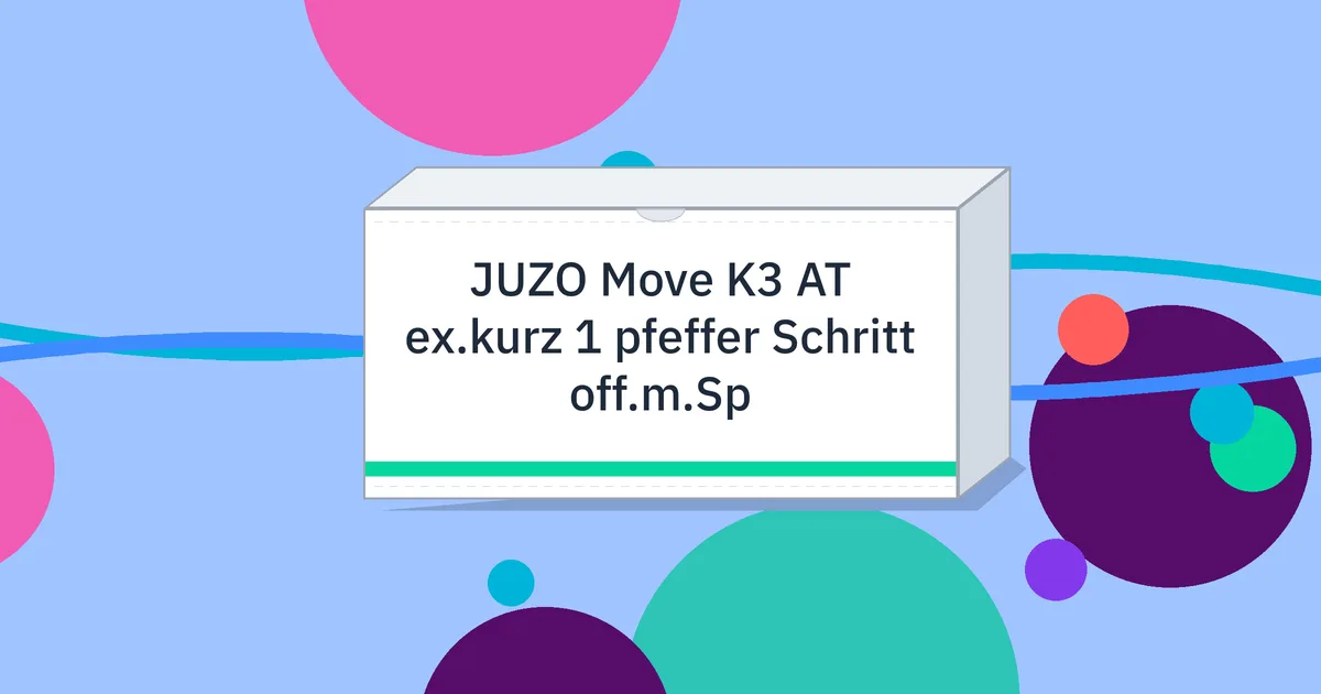 Symbolbild: Packung mit der Aufschrift JUZO Move K3 AT ex.kurz 1 pfeffer Schritt off.m.Sp (PZN 20680379) – Verfügbarkeit und Bezug in Apotheken in Frankfurt am Main
