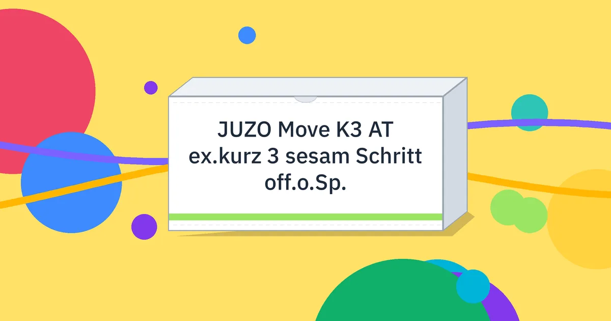 Symbolbild: Packung mit der Aufschrift JUZO Move K3 AT ex.kurz 3 sesam Schritt off.o.Sp. (PZN 20682059) – Verfügbarkeit und Bezug in Apotheken in Frankfurt am Main