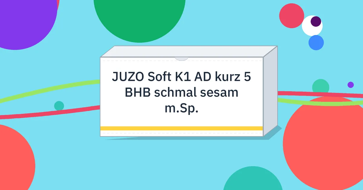 Symbolbild: Packung mit der Aufschrift JUZO Soft K1 AD kurz 5 BHB schmal sesam m.Sp. (PZN 15463697) – Verfügbarkeit und Bezug in Apotheken in Frankfurt am Main