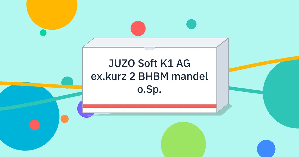 Symbolbild: Packung mit der Aufschrift JUZO Soft K1 AG ex.kurz 2 BHBM mandel o.Sp. (PZN 14858465) – Verfügbarkeit und Bezug in Apotheken in Frankfurt am Main