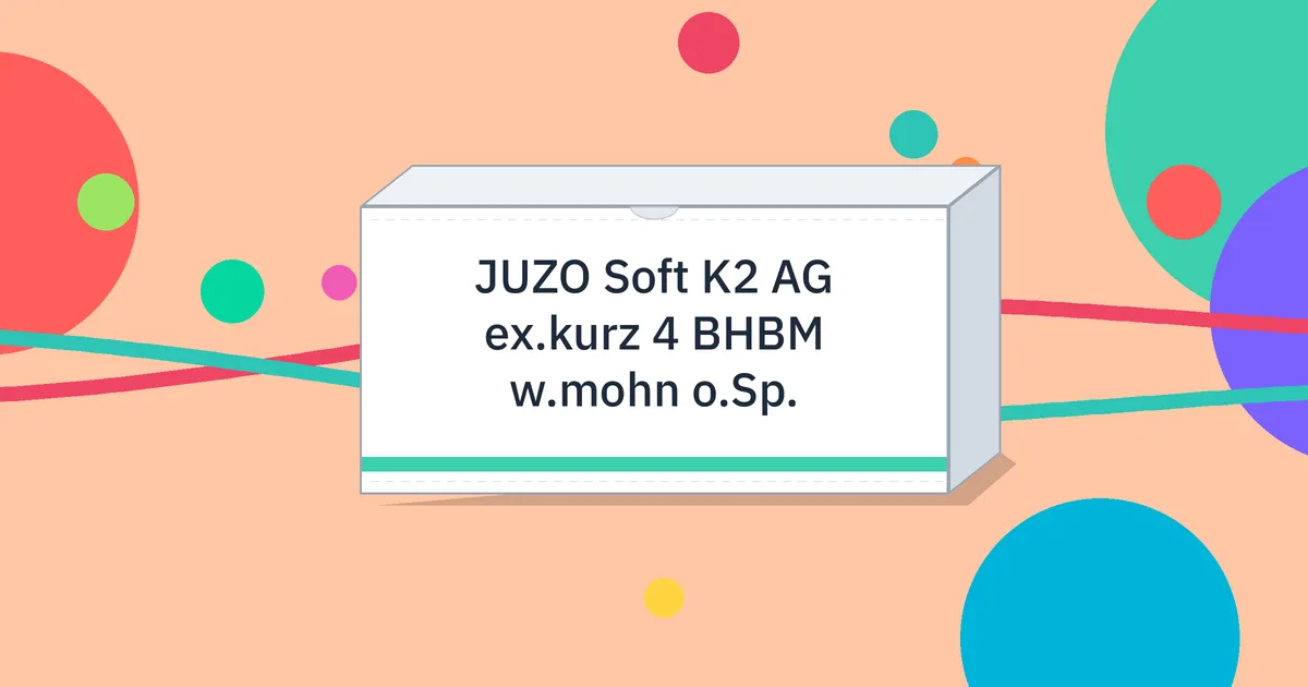 Symbolbild: Packung mit der Aufschrift JUZO Soft K2 AG ex.kurz 4 BHBM w.mohn o.Sp. (PZN 14870383) – Verfügbarkeit und Bezug in Apotheken in Frankfurt am Main