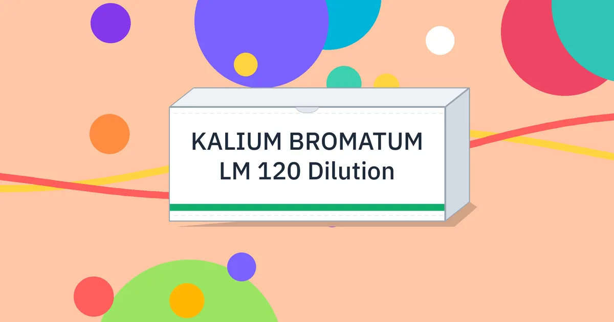 Symbolbild: Packung mit der Aufschrift KALIUM BROMATUM LM 120 Dilution (PZN 12918186) – Verfügbarkeit und Bezug in Apotheken in Frankfurt am Main