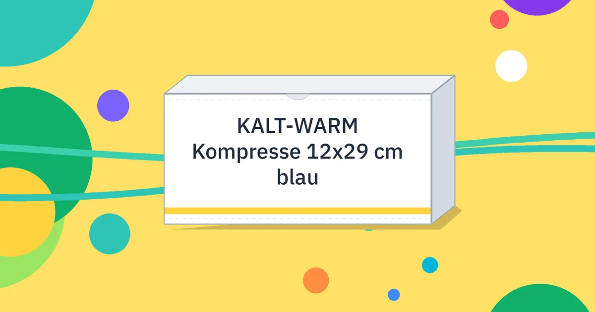 Symbolbild: Packung mit der Aufschrift KALT-WARM Kompresse 12x29 cm blau (PZN 03840344) – Verfügbarkeit und Bezug in Apotheken in Frankfurt am Main