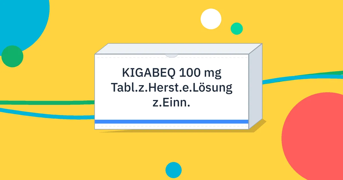 Symbolbild: Packung mit der Aufschrift KIGABEQ 100 mg Tabl.z.Herst.e.Lösung z.Einn. (PZN 20358057) – Verfügbarkeit und Bezug in Apotheken in Frankfurt am Main