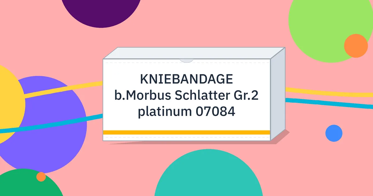 Symbolbild: Packung mit der Aufschrift KNIEBANDAGE b.Morbus Schlatter Gr.2 platinum 07084 (PZN 06826681) – Verfügbarkeit und Bezug in Apotheken in Frankfurt am Main