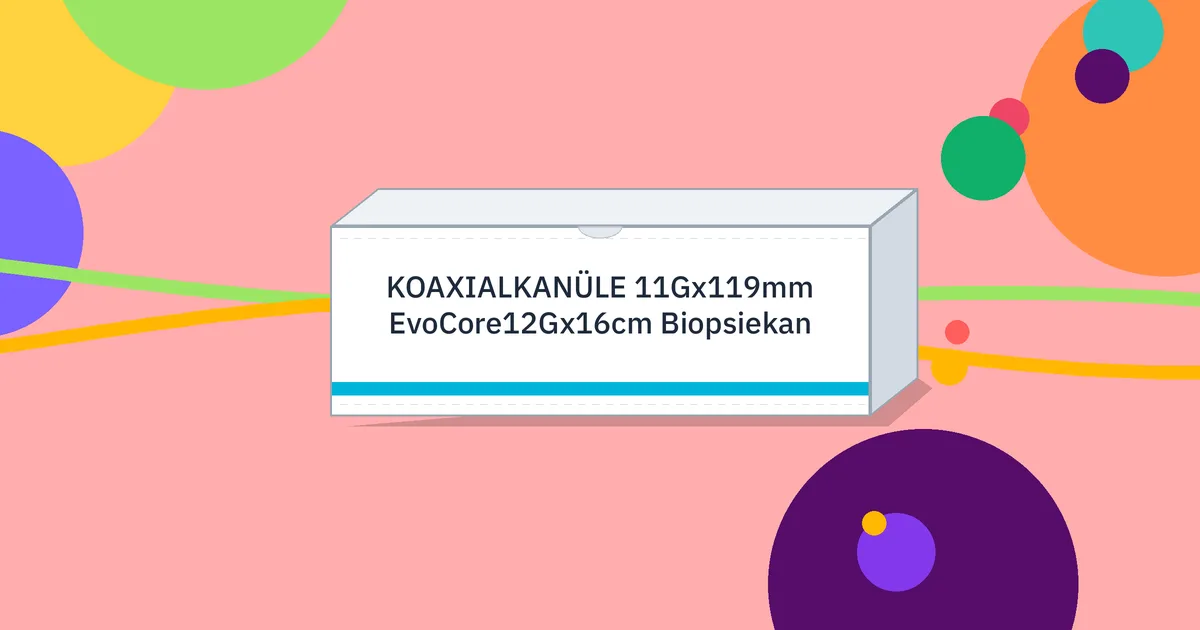 Symbolbild: Packung mit der Aufschrift KOAXIALKANÜLE 11Gx119mm EvoCore12Gx16cm Biopsiekan (PZN 11059284) – Verfügbarkeit und Bezug in Apotheken in Frankfurt am Main