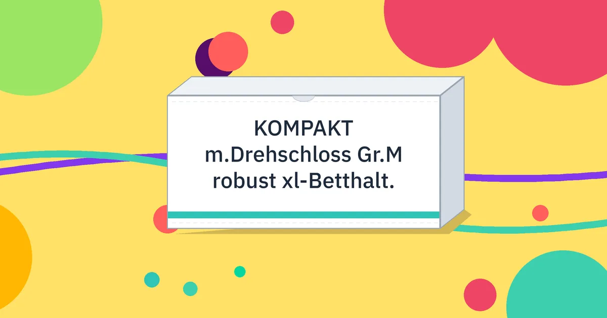 Symbolbild: Packung mit der Aufschrift KOMPAKT m.Drehschloss Gr.M robust xl-Betthalt. (PZN 11568991) – Verfügbarkeit und Bezug in Apotheken in Frankfurt am Main