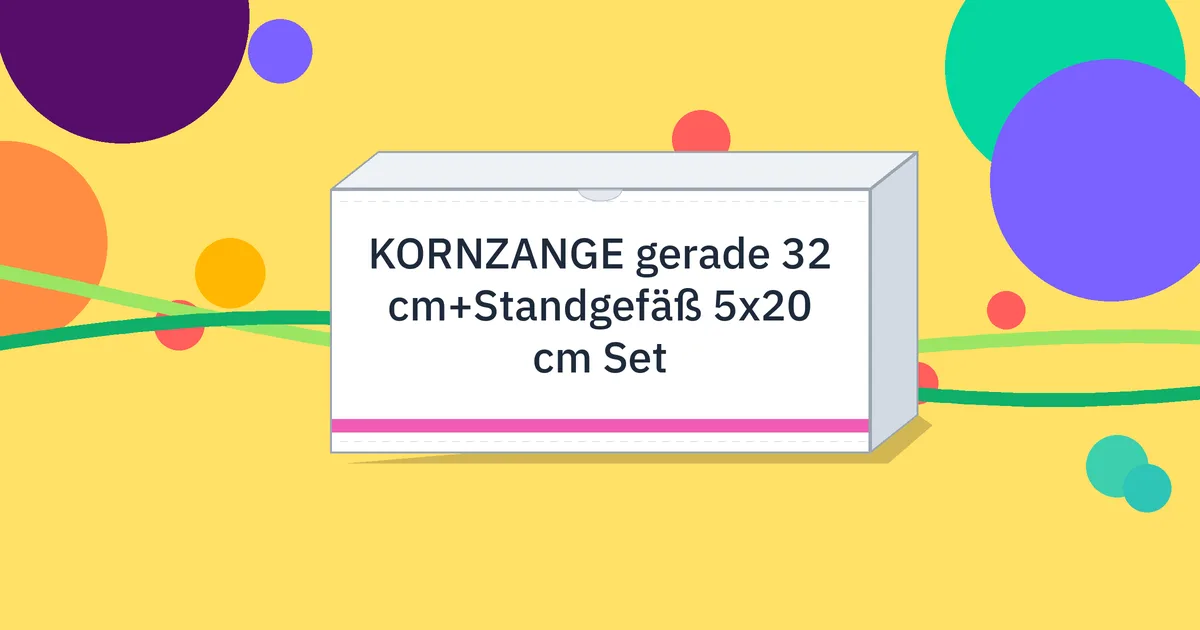 Symbolbild: Packung mit der Aufschrift KORNZANGE gerade 32 cm+Standgefäß 5x20 cm Set (PZN 17876771) – Verfügbarkeit und Bezug in Apotheken in Frankfurt am Main