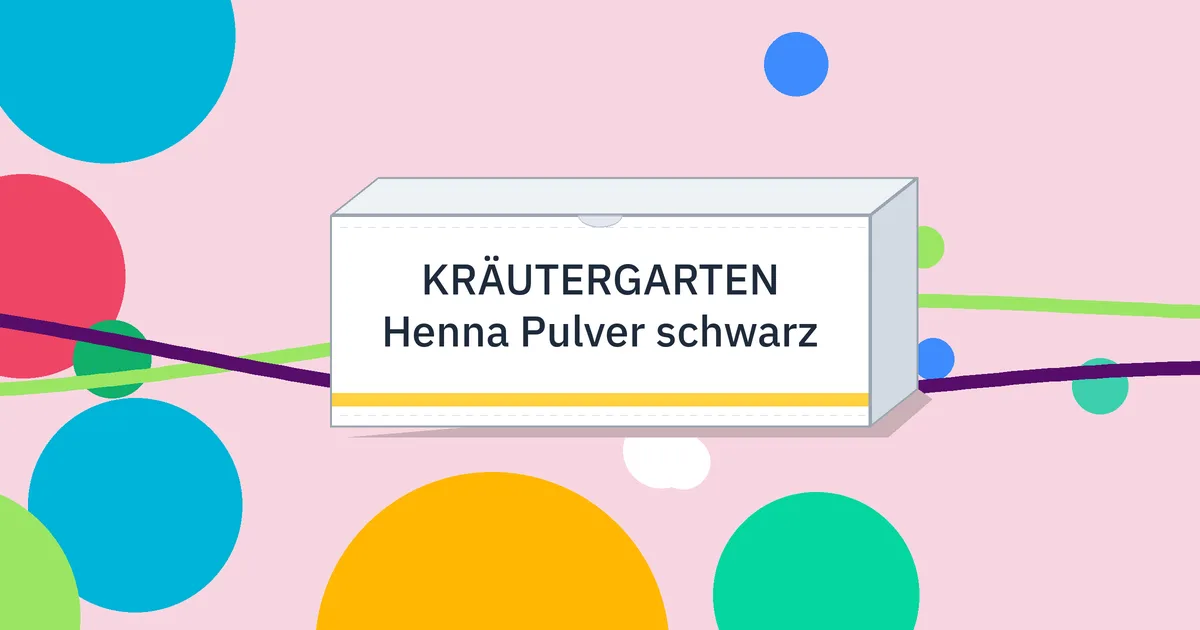 Symbolbild: Packung mit der Aufschrift KRÄUTERGARTEN Henna Pulver schwarz (PZN 16202941) – Verfügbarkeit und Bezug in Apotheken in Frankfurt am Main