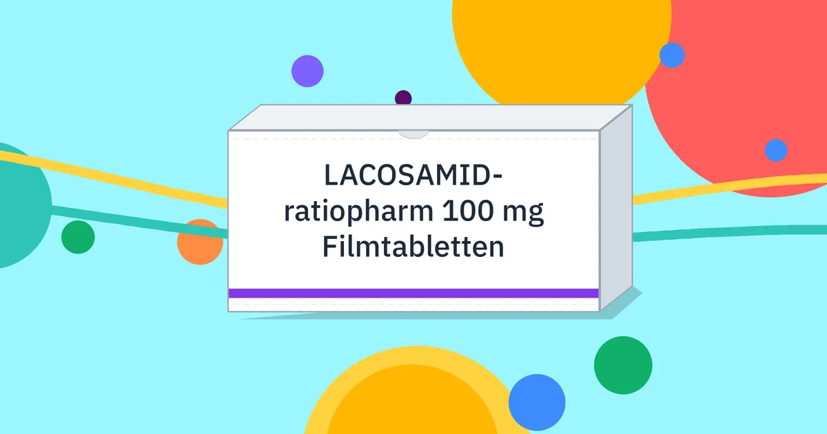 Symbolbild: Packung mit der Aufschrift LACOSAMID-ratiopharm 100 mg Filmtabletten (PZN 14308687) – Verfügbarkeit und Bezug in Apotheken in Frankfurt am Main