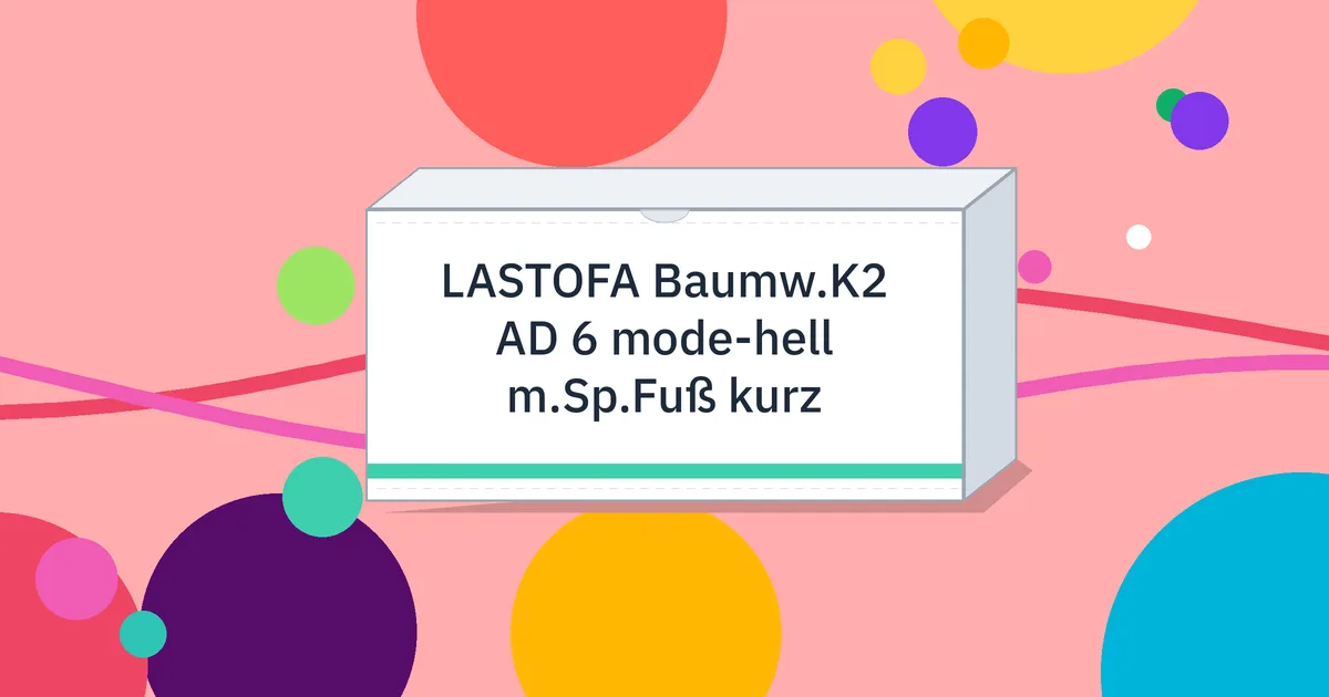 Symbolbild: Packung mit der Aufschrift LASTOFA Baumw.K2 AD 6 mode-hell m.Sp.Fuß kurz (PZN 01944536) – Verfügbarkeit und Bezug in Apotheken in Frankfurt am Main