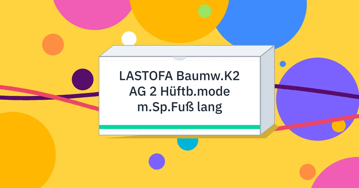 Symbolbild: Packung mit der Aufschrift LASTOFA Baumw.K2 AG 2 Hüftb.mode m.Sp.Fuß lang (PZN 01948623) – Verfügbarkeit und Bezug in Apotheken in Frankfurt am Main