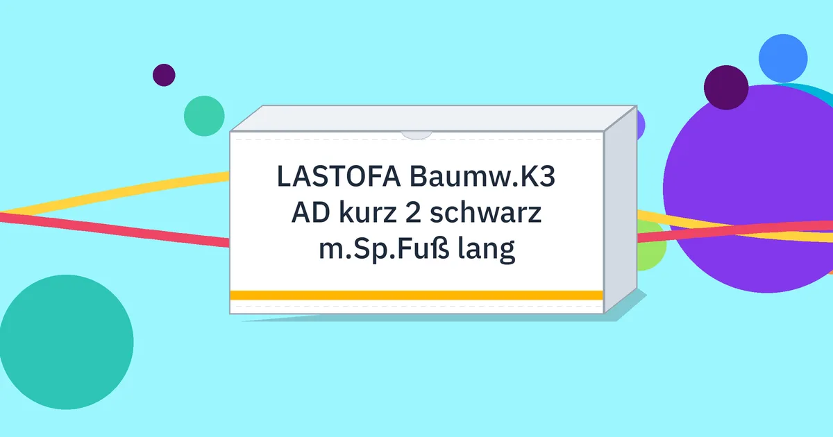 Symbolbild: Packung mit der Aufschrift LASTOFA Baumw.K3 AD kurz 2 schwarz m.Sp.Fuß lang (PZN 01953216) – Verfügbarkeit und Bezug in Apotheken in Frankfurt am Main