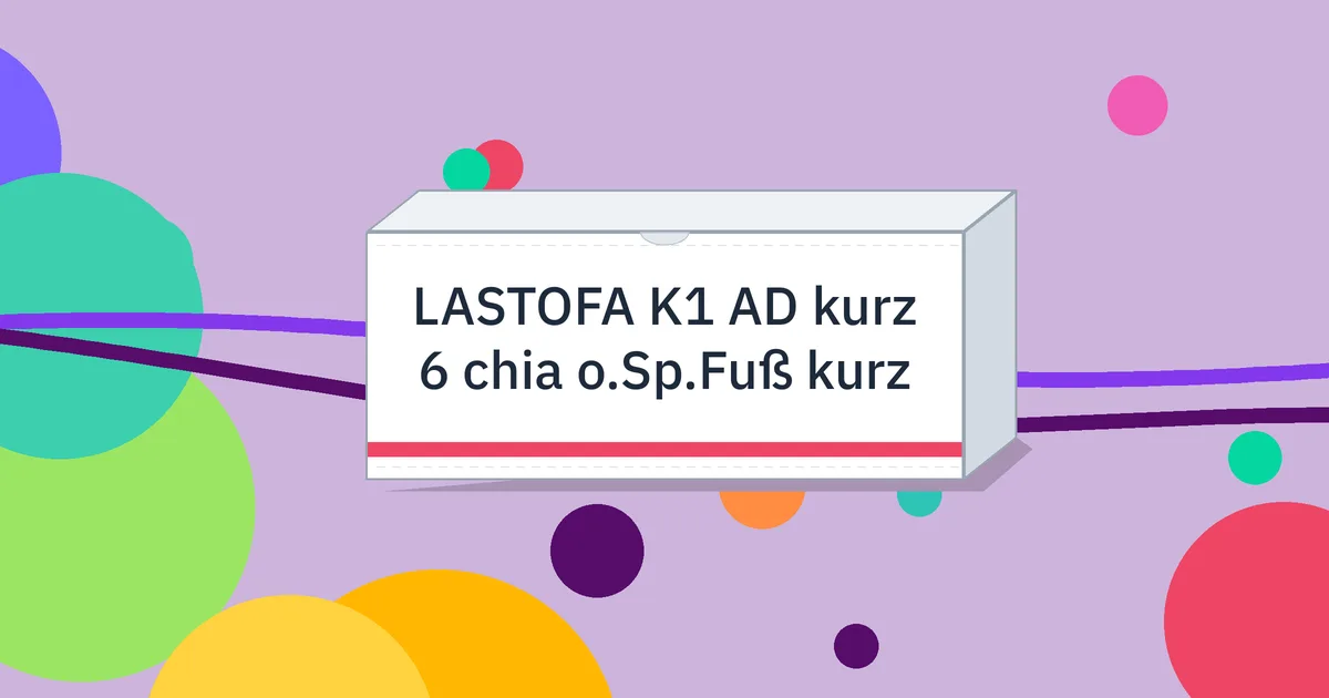 Symbolbild: Packung mit der Aufschrift LASTOFA K1 AD kurz 6 chia o.Sp.Fuß kurz (PZN 13788082) – Verfügbarkeit und Bezug in Apotheken in Frankfurt am Main