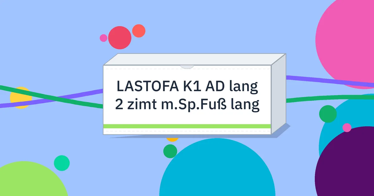 Symbolbild: Packung mit der Aufschrift LASTOFA K1 AD lang 2 zimt m.Sp.Fuß lang (PZN 13786605) – Verfügbarkeit und Bezug in Apotheken in Frankfurt am Main
