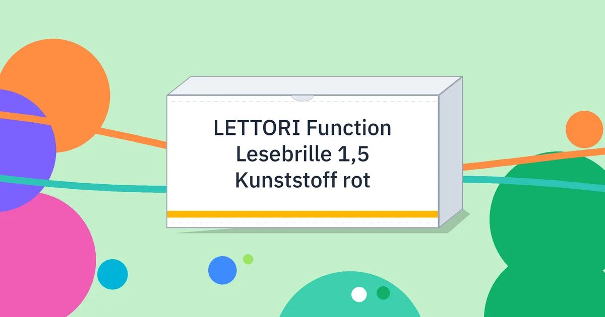Symbolbild: Packung mit der Aufschrift LETTORI Function Lesebrille 1,5 Kunststoff rot (PZN 11056759) – Verfügbarkeit und Bezug in Apotheken in Frankfurt am Main