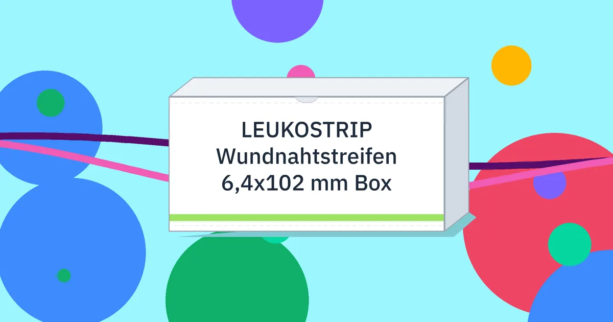 Symbolbild: Packung mit der Aufschrift LEUKOSTRIP Wundnahtstreifen 6,4x102 mm Box (PZN 19452354) – Verfügbarkeit und Bezug in Apotheken in Frankfurt am Main