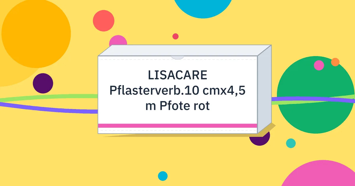 Symbolbild: Packung mit der Aufschrift LISACARE Pflasterverb.10 cmx4,5 m Pfote rot (PZN 17893249) – Verfügbarkeit und Bezug in Apotheken in Frankfurt am Main