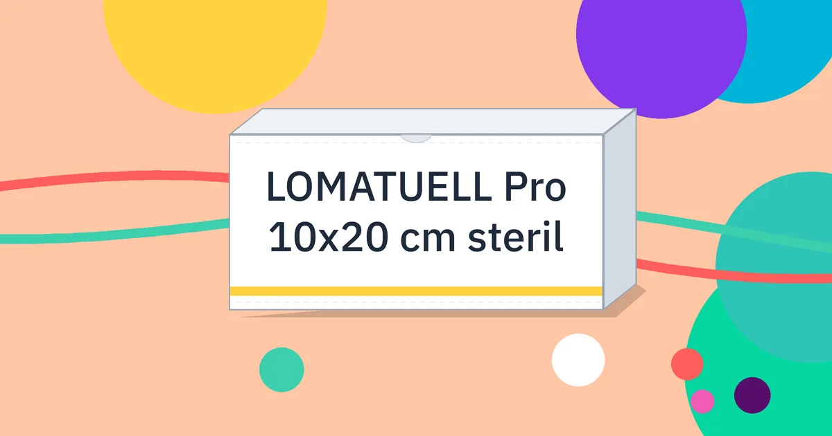 Symbolbild: Packung mit der Aufschrift LOMATUELL Pro 10x20 cm steril (PZN 14039193) – Verfügbarkeit und Bezug in Apotheken in Frankfurt am Main