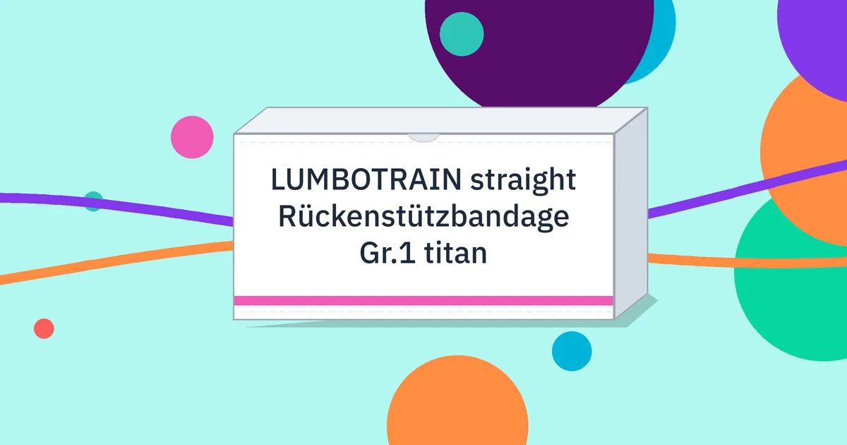 Symbolbild: Packung mit der Aufschrift LUMBOTRAIN straight Rückenstützbandage Gr.1 titan (PZN 19346422) – Verfügbarkeit und Bezug in Apotheken in Frankfurt am Main