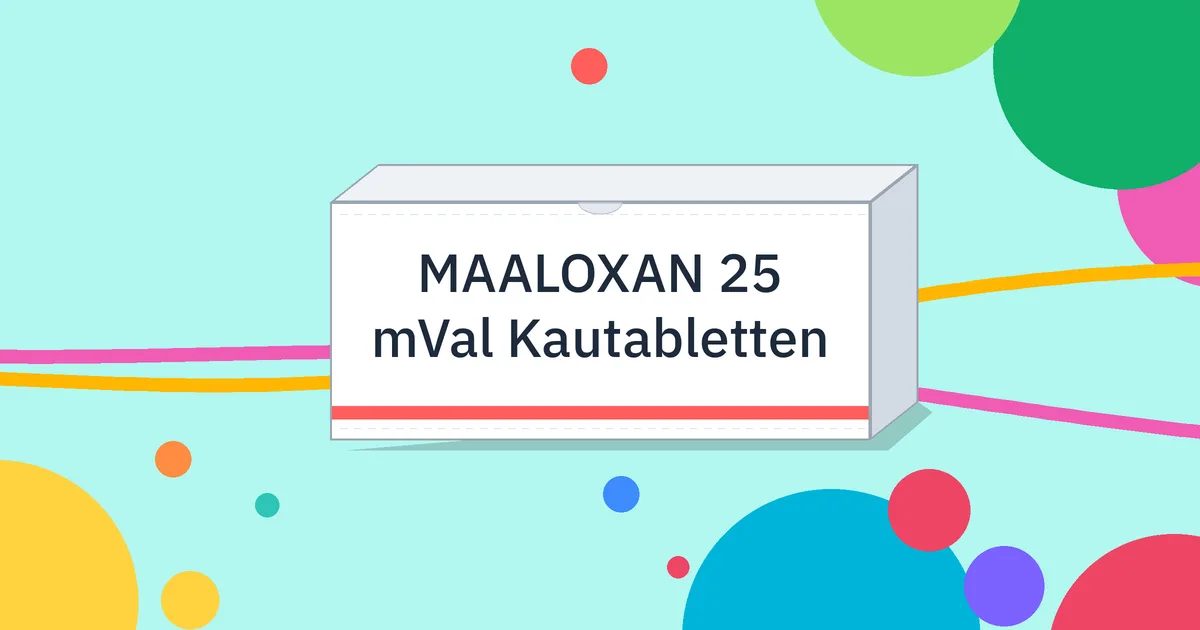 Symbolbild: Packung mit der Aufschrift MAALOXAN 25 mVal Kautabletten (PZN 01423607) – Verfügbarkeit und Bezug in Apotheken in Frankfurt am Main