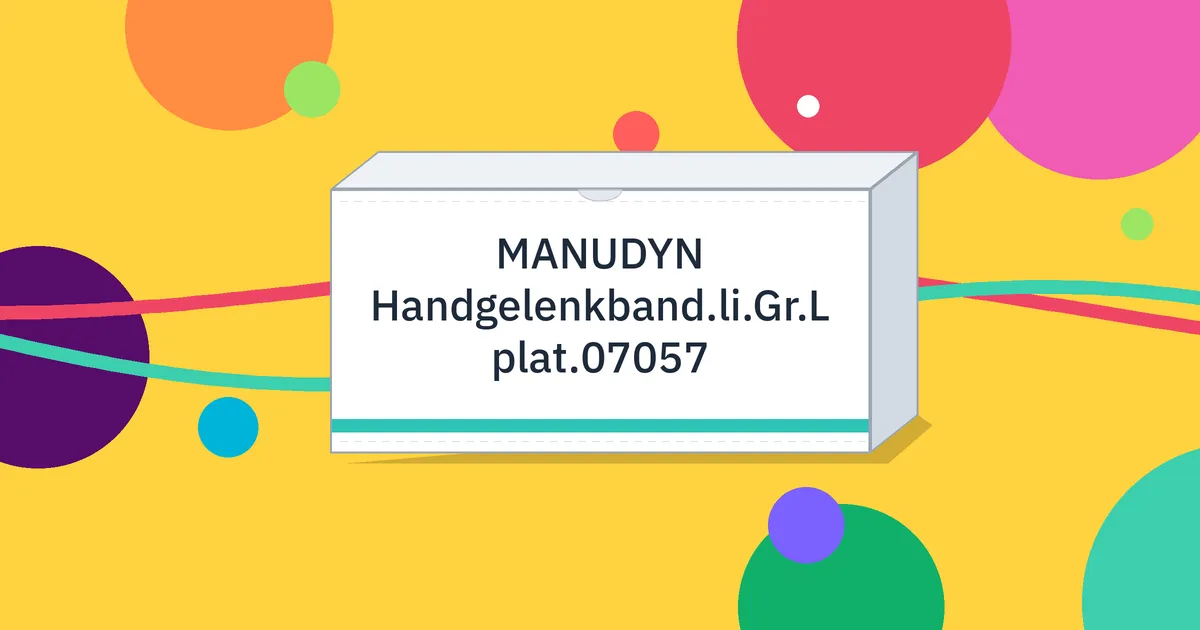 Symbolbild: Packung mit der Aufschrift MANUDYN Handgelenkband.li.Gr.L plat.07057 (PZN 06114839) – Verfügbarkeit und Bezug in Apotheken in Frankfurt am Main