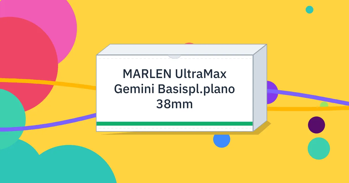 Symbolbild: Packung mit der Aufschrift MARLEN UltraMax Gemini Basispl.plano 38mm (PZN 00600964) – Verfügbarkeit und Bezug in Apotheken in Frankfurt am Main