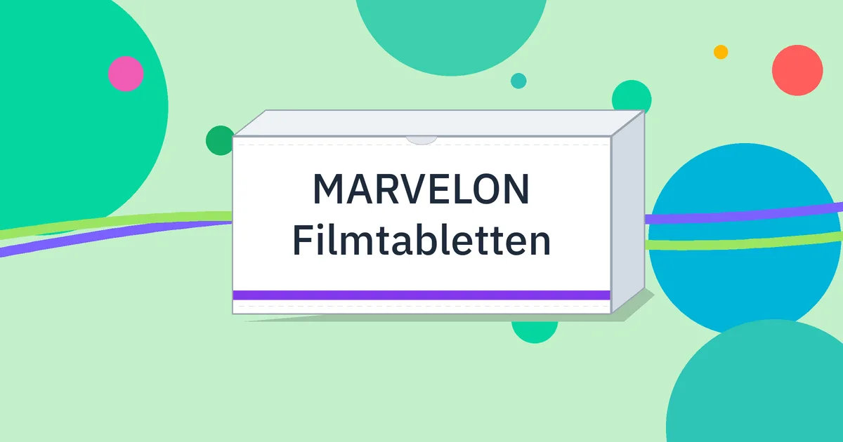 Symbolbild: Packung mit der Aufschrift MARVELON Filmtabletten (PZN 02344258) – Verfügbarkeit und Bezug in Apotheken in Frankfurt am Main
