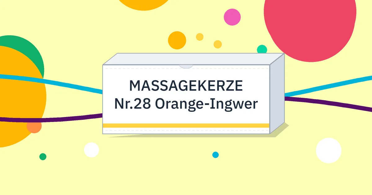 Symbolbild: Packung mit der Aufschrift MASSAGEKERZE Nr.28 Orange-Ingwer (PZN 15585101) – Verfügbarkeit und Bezug in Apotheken in Frankfurt am Main