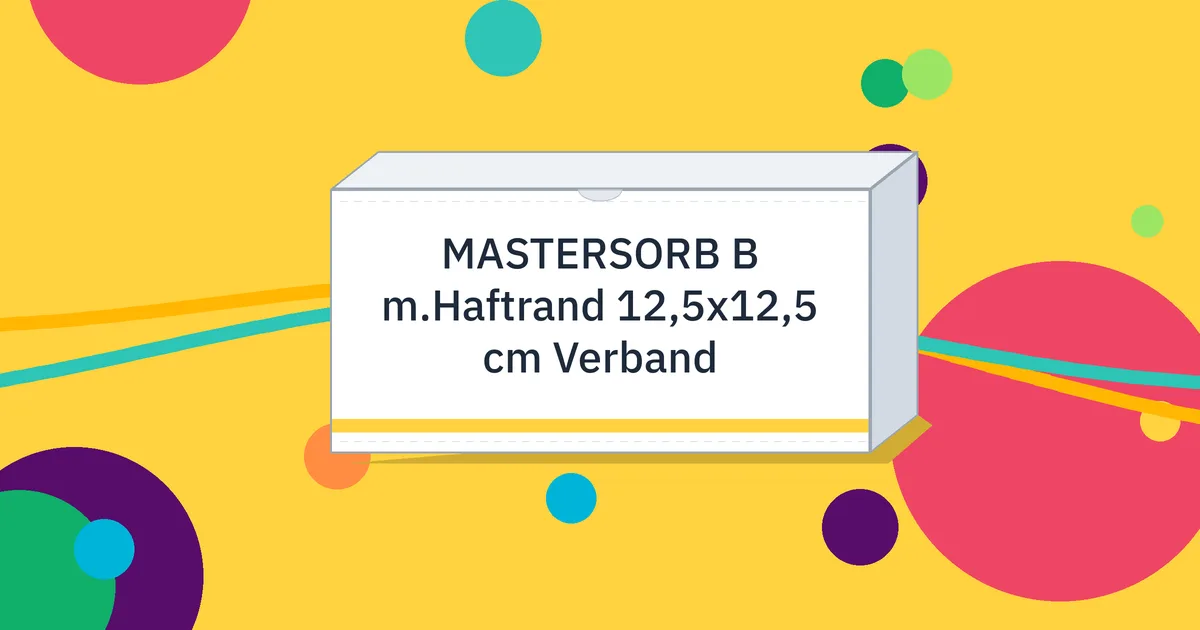 Symbolbild: Packung mit der Aufschrift MASTERSORB B m.Haftrand 12,5x12,5 cm Verband (PZN 20390925) – Verfügbarkeit und Bezug in Apotheken in Frankfurt am Main
