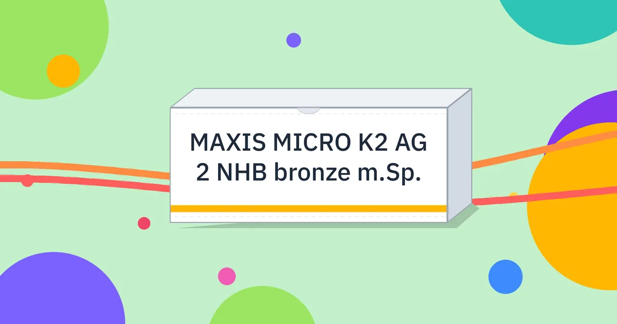 Symbolbild: Packung mit der Aufschrift MAXIS MICRO K2 AG 2 NHB bronze m.Sp. (PZN 17674211) – Verfügbarkeit und Bezug in Apotheken in Frankfurt am Main