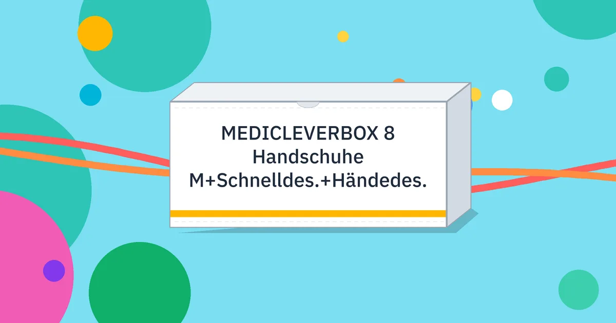 Symbolbild: Packung mit der Aufschrift MEDICLEVERBOX 8 Handschuhe M+Schnelldes.+Händedes. (PZN 19053430) – Verfügbarkeit und Bezug in Apotheken in Frankfurt am Main