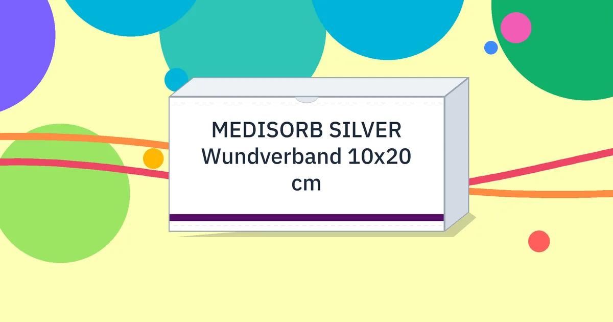 Symbolbild: Packung mit der Aufschrift MEDISORB SILVER Wundverband 10x20 cm (PZN 18018874) – Verfügbarkeit und Bezug in Apotheken in Frankfurt am Main