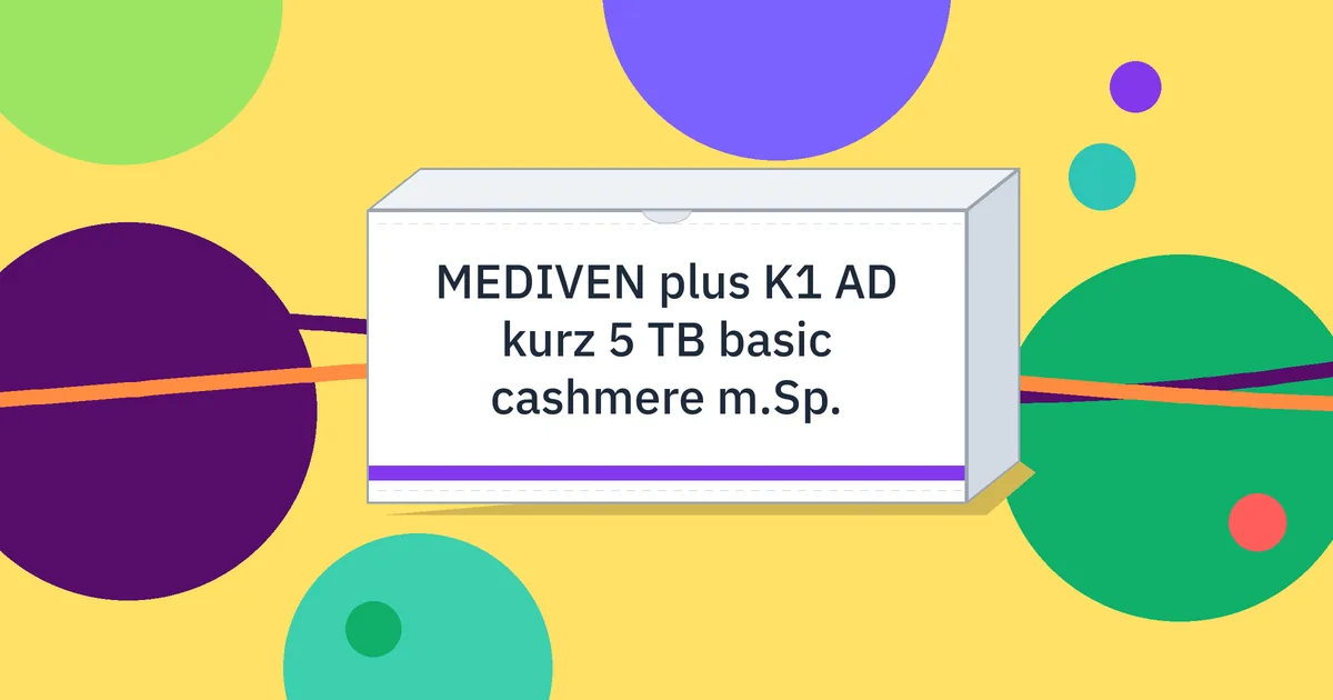 Symbolbild: Packung mit der Aufschrift MEDIVEN plus K1 AD kurz 5 TB basic cashmere m.Sp. (PZN 15045310) – Verfügbarkeit und Bezug in Apotheken in Frankfurt am Main