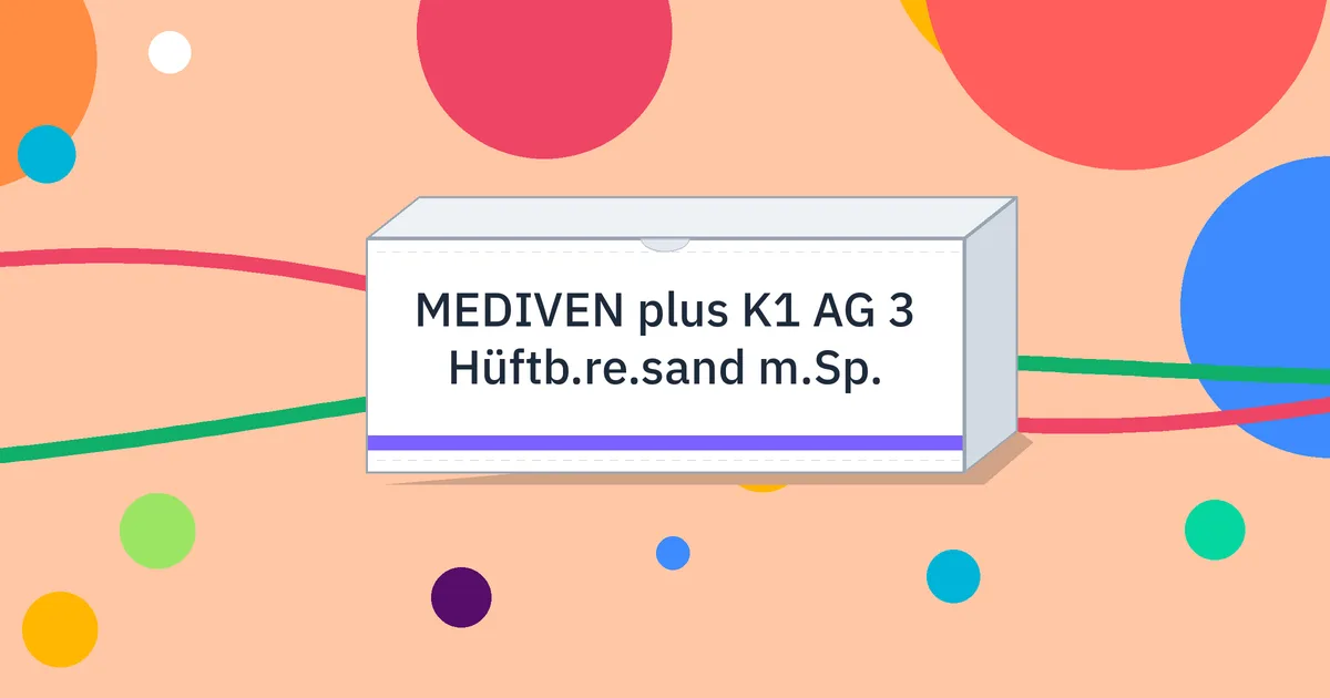 Symbolbild: Packung mit der Aufschrift MEDIVEN plus K1 AG 3 Hüftb.re.sand m.Sp. (PZN 18939195) – Verfügbarkeit und Bezug in Apotheken in Frankfurt am Main