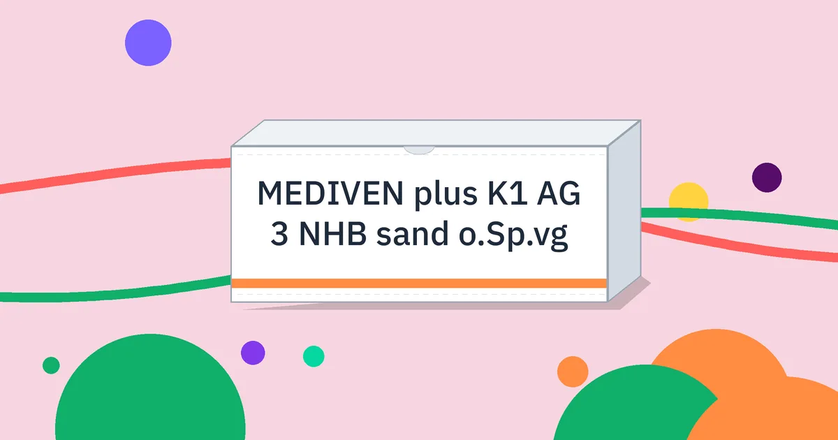 Symbolbild: Packung mit der Aufschrift MEDIVEN plus K1 AG 3 NHB sand o.Sp.vg (PZN 18938184) – Verfügbarkeit und Bezug in Apotheken in Frankfurt am Main