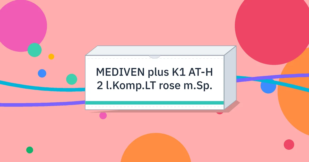 Symbolbild: Packung mit der Aufschrift MEDIVEN plus K1 AT-H 2 l.Komp.LT rose m.Sp. (PZN 15038072) – Verfügbarkeit und Bezug in Apotheken in Frankfurt am Main