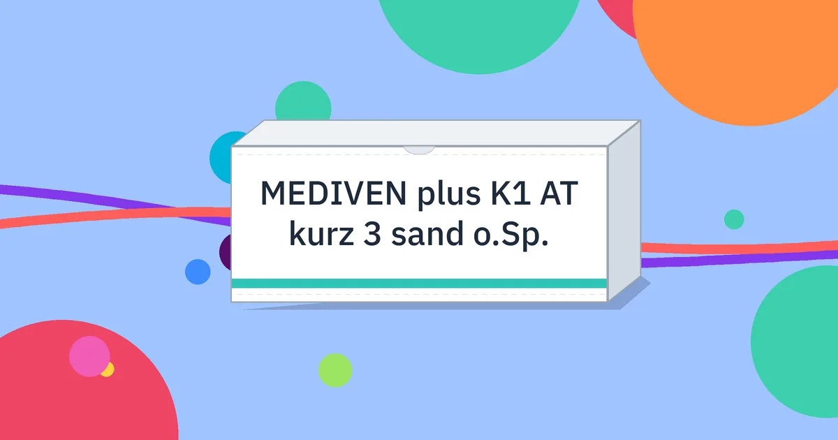 Symbolbild: Packung mit der Aufschrift MEDIVEN plus K1 AT kurz 3 sand o.Sp. (PZN 18932046) – Verfügbarkeit und Bezug in Apotheken in Frankfurt am Main