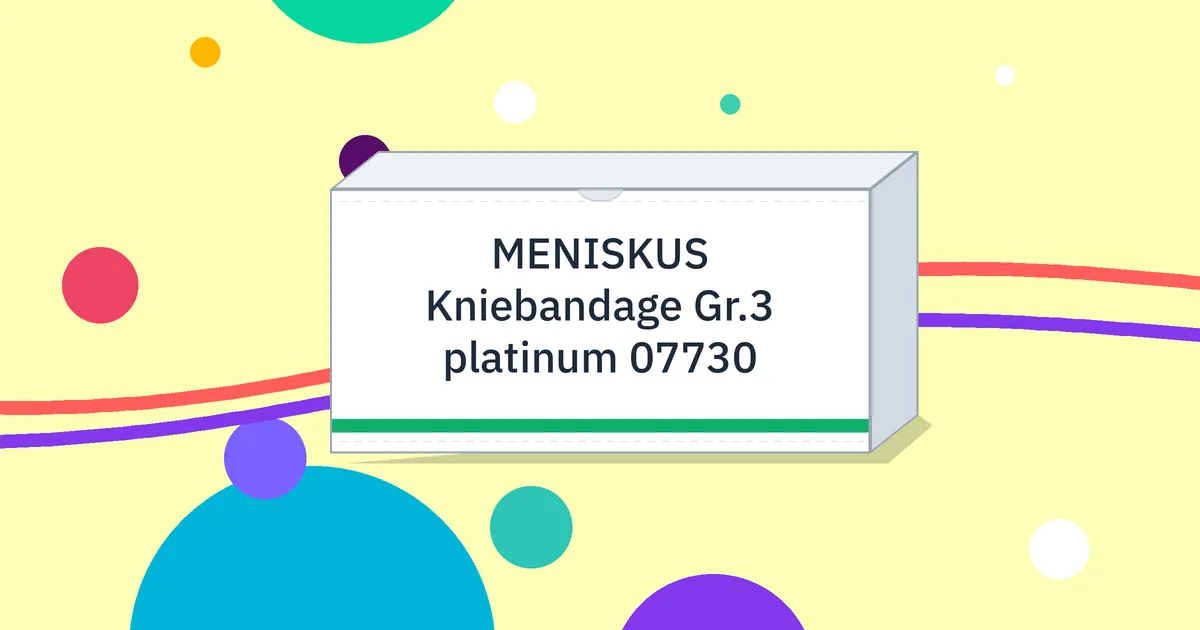 Symbolbild: Packung mit der Aufschrift MENISKUS Kniebandage Gr.3 platinum 07730 (PZN 06826764) – Verfügbarkeit und Bezug in Apotheken in Frankfurt am Main